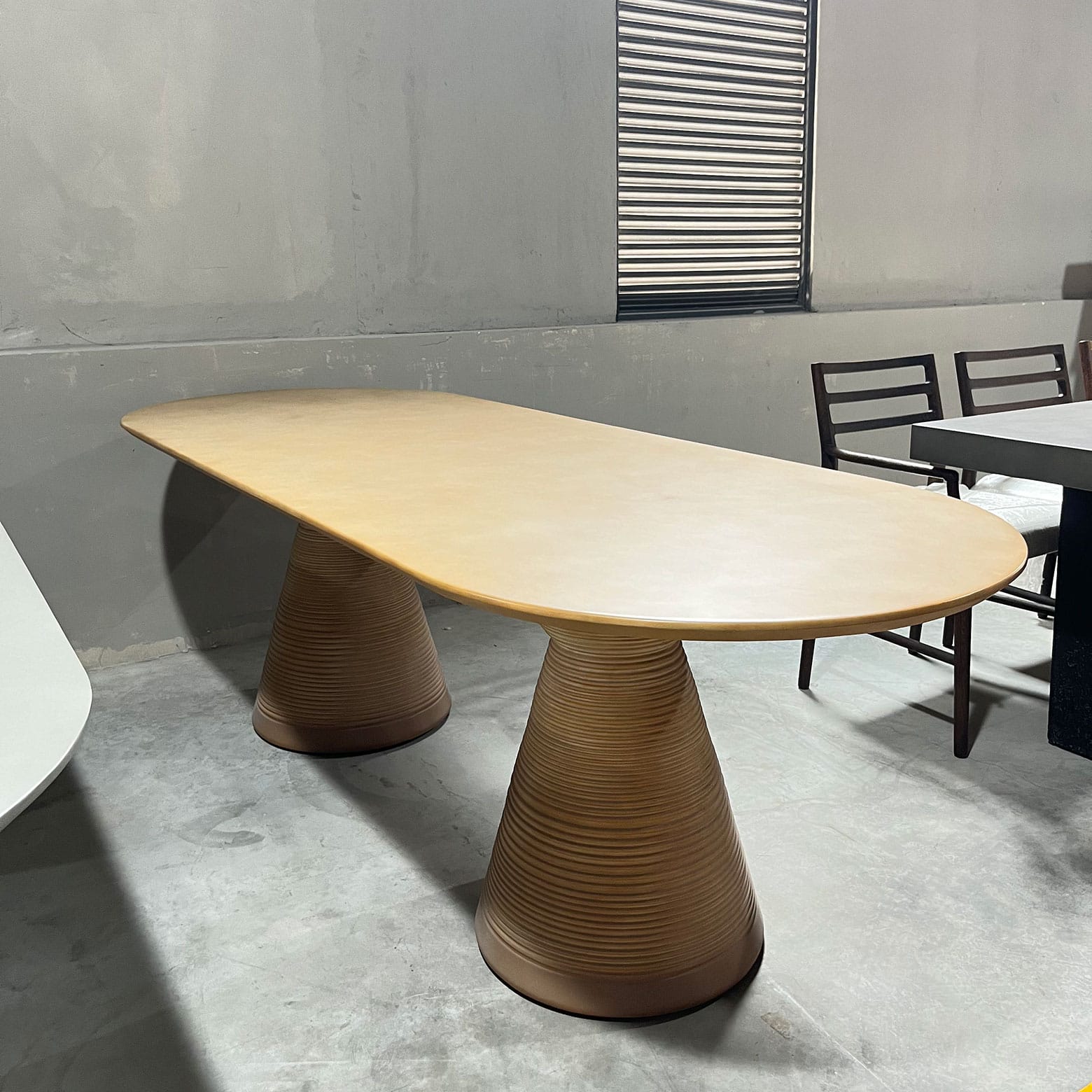 GFRC Dining Table with Dual Conical Pedestal Base - Aurora Craft Furniture